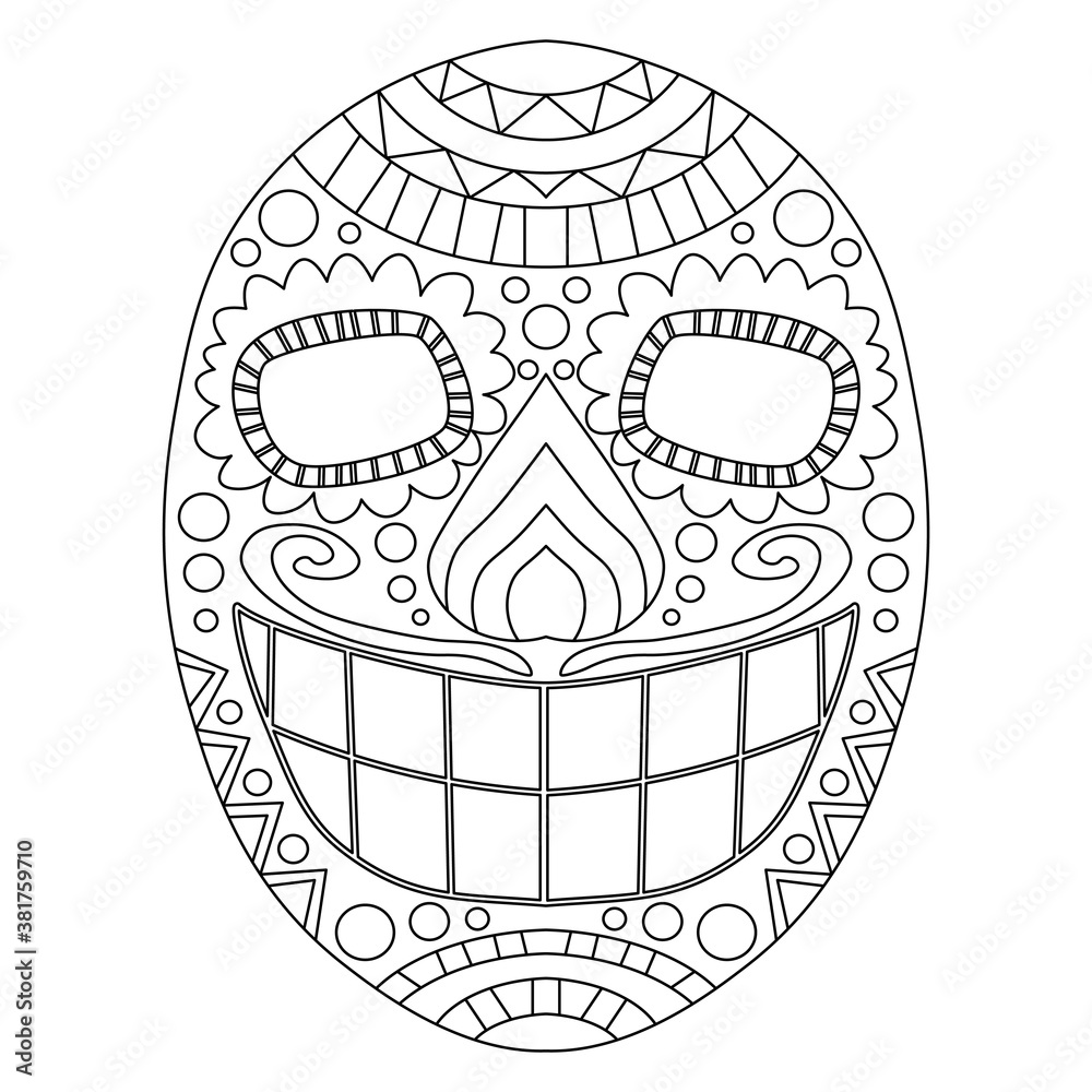 Day of the dead skull vector coloring page for kids and adults ...