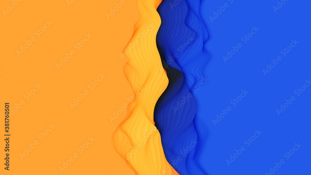 Paper cut abstract background. Vector 3D yellow and blue carving art ...