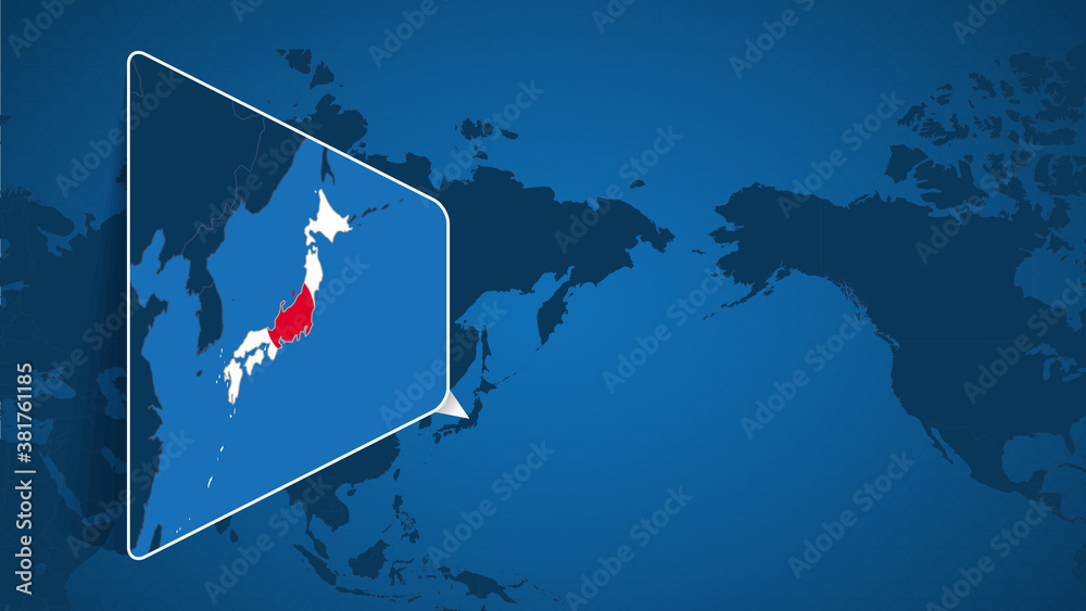 Location of Japan on the World Map with Enlarged Map of Japan with Flag ...