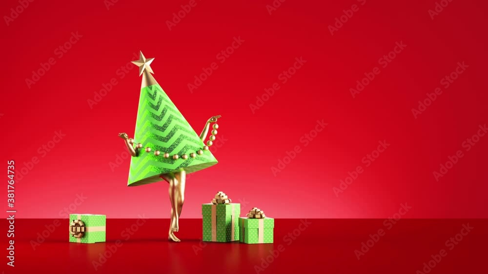 looping animation of a dancing green cone, Christmas tree cartoon ...