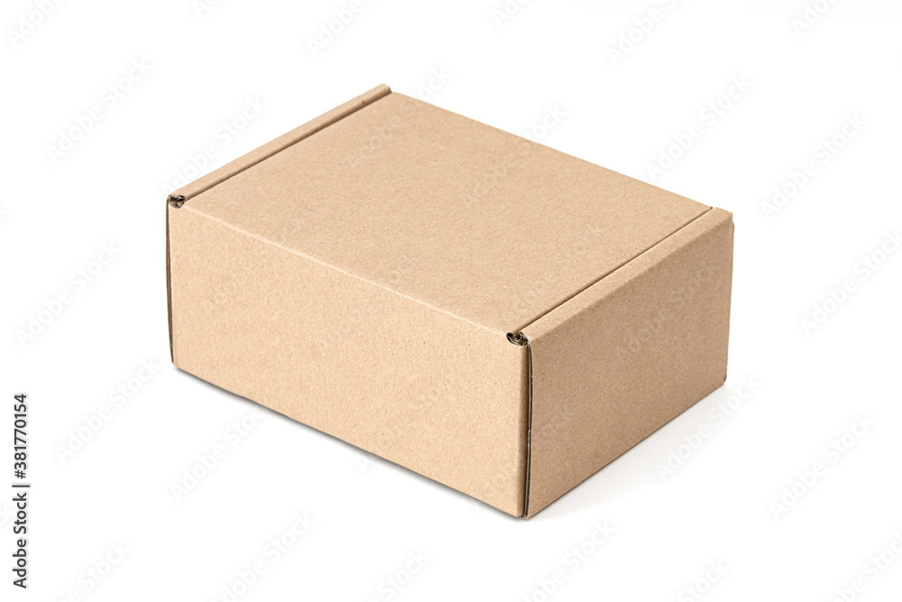 Closed craft cartoon box isolated on white background. Stock Photo ...