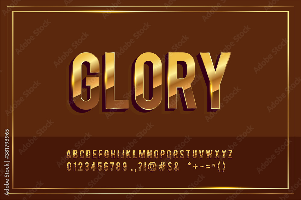 Gold bold typeface Elegant and shiny Gold Colored Metal Chrome alphabet ...