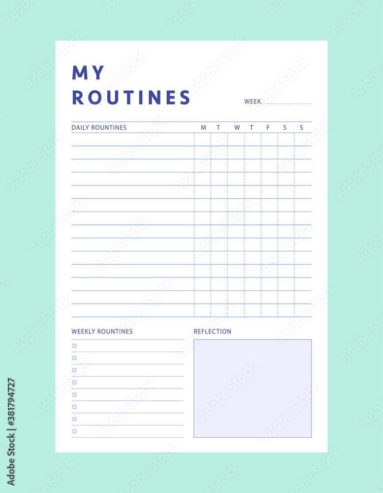 My Routines planner template. .2 Set of minimalist planners. Clear and ...