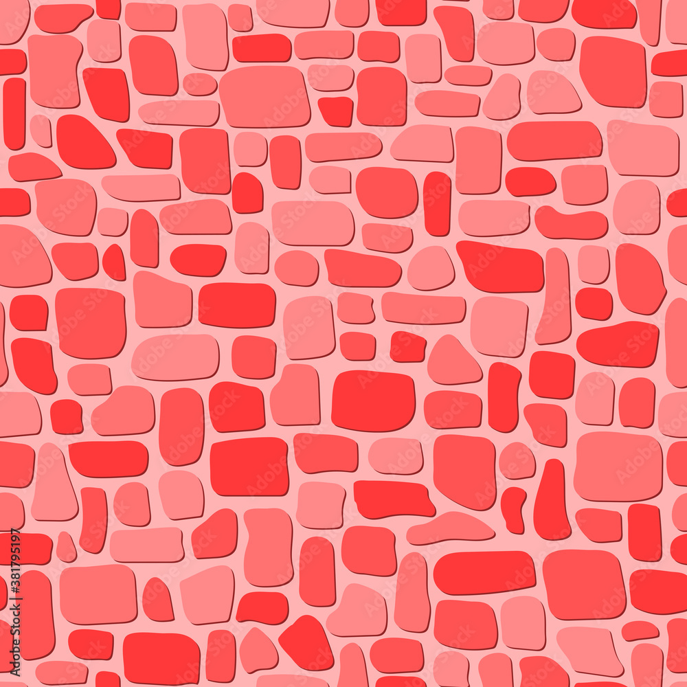 coral paving stones. color wall. abstract vector shapes. chaotic mosaic ...