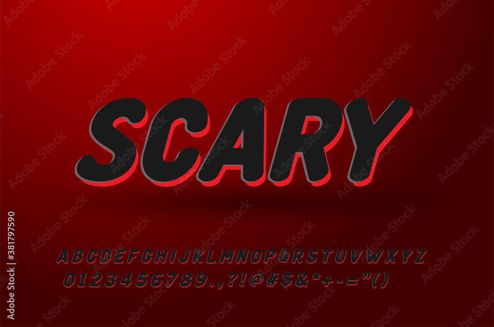 Horror style font design, alphabet letters and numbers, scary and ...