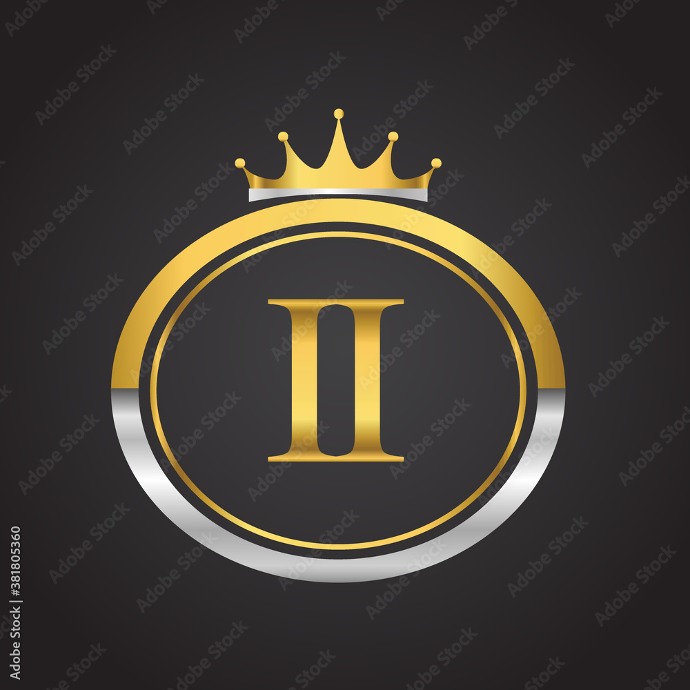 initial letter II logotype company name with oval shape and crown, gold ...