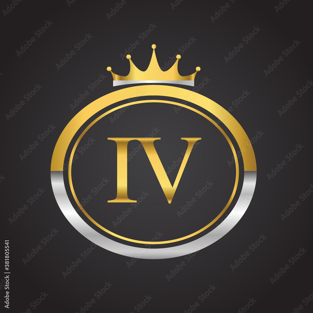 initial letter IV logotype company name with oval shape and crown, gold ...