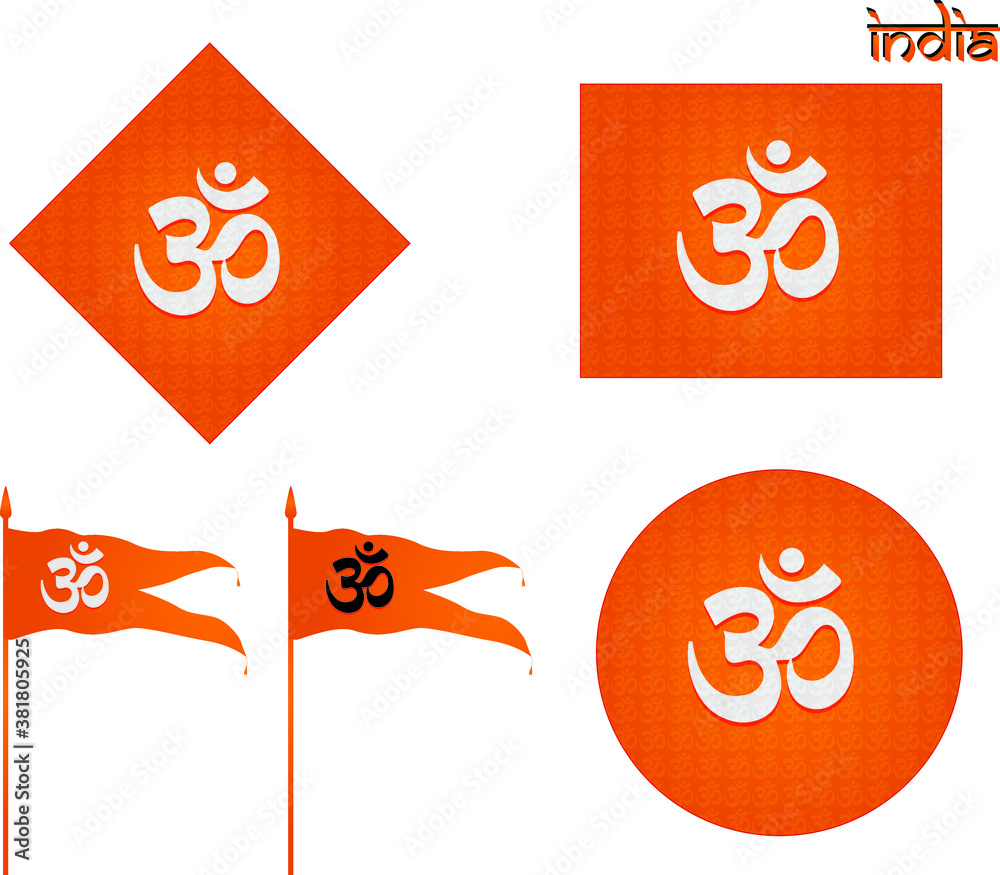 Om Flag flying with white and black om symbol illustration Stock Vector ...