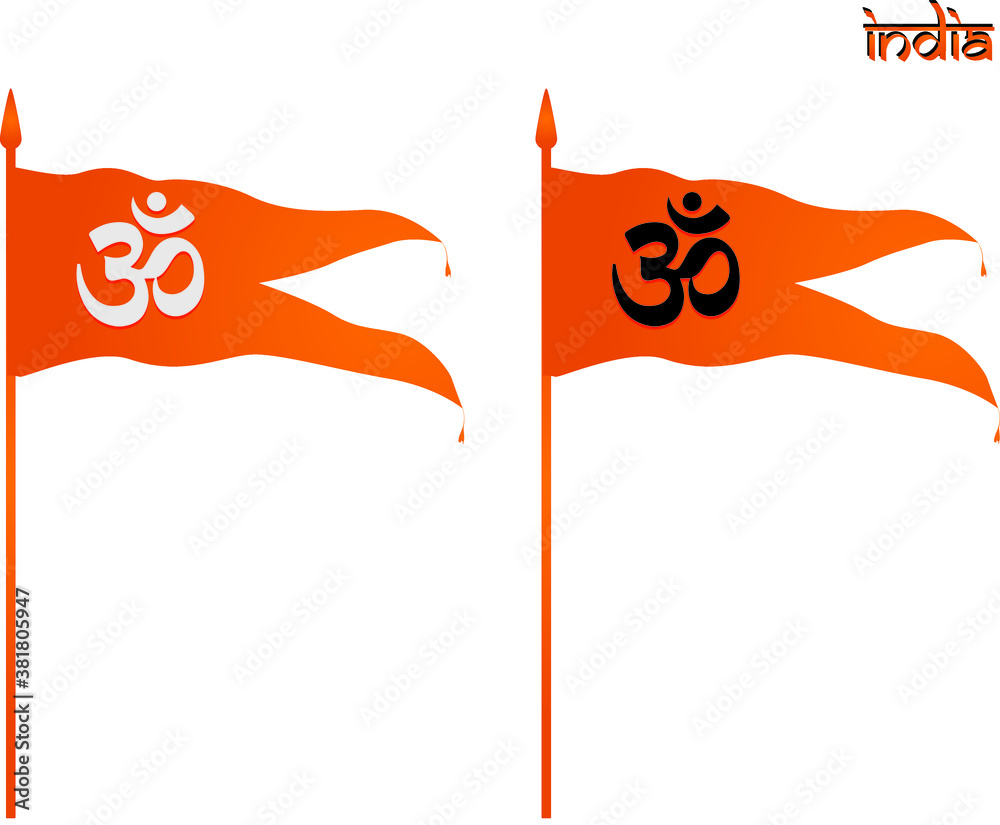 Om Flag flying with white and black om symbol illustration Stock Vector ...