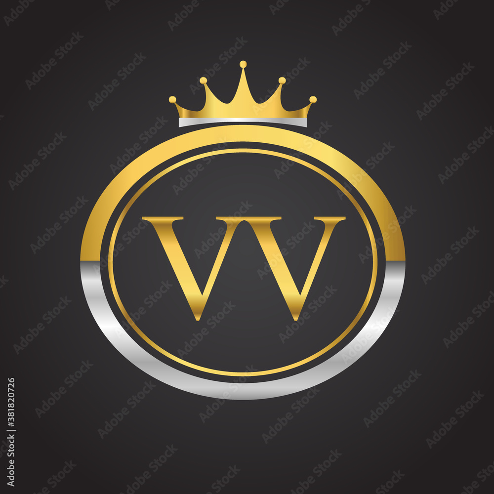initial letter VV logotype company name with oval shape and crown, gold ...