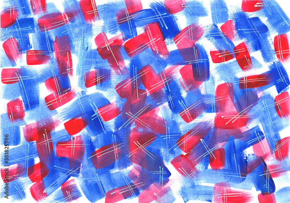 Abstract red and blue brush strokes, colorful palette, blending, grunge ...