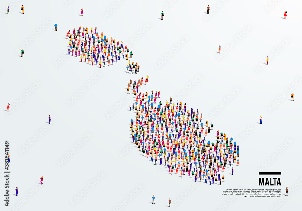 Malta Map. Large group of people form to create a shape of Malta Map ...