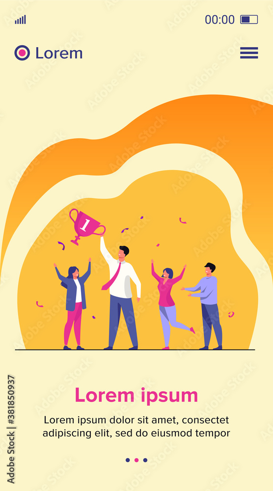 Teamwork and team success concept. Best employees winning cup ...