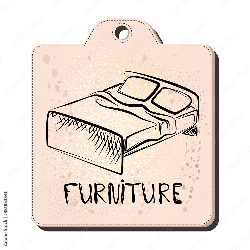 Double bed with two pillows and a blanket linear pattern on the tag for ...