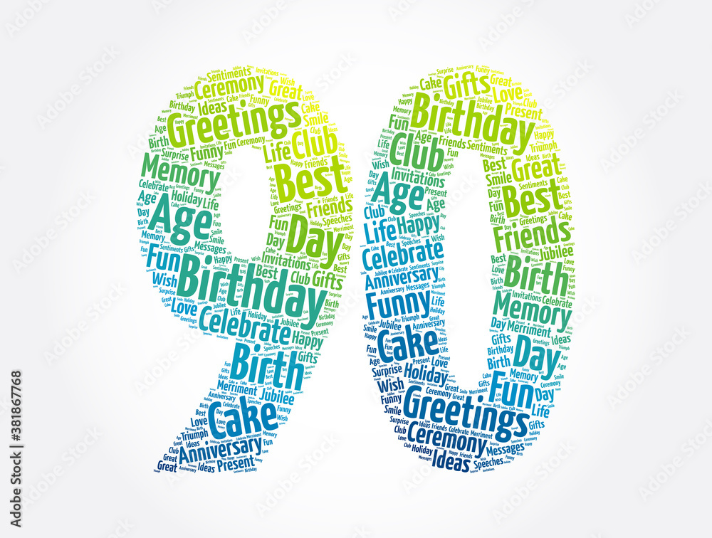 Happy 90th birthday word cloud, holiday concept background Stock Vector ...