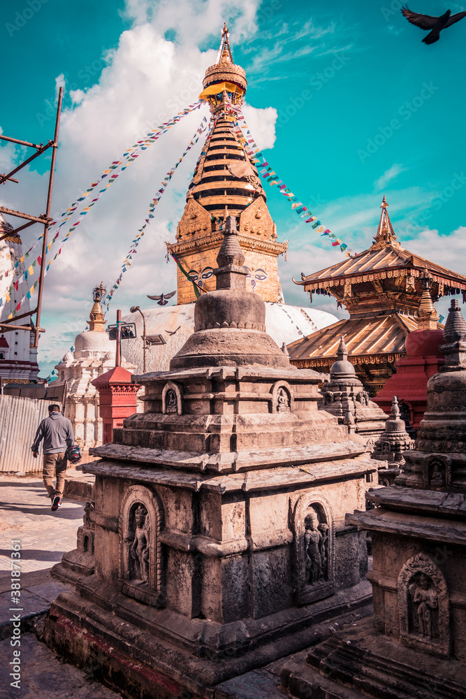 Swayambhunath Stupa located at heart of Kathmandu Valley, Nepal. The ...