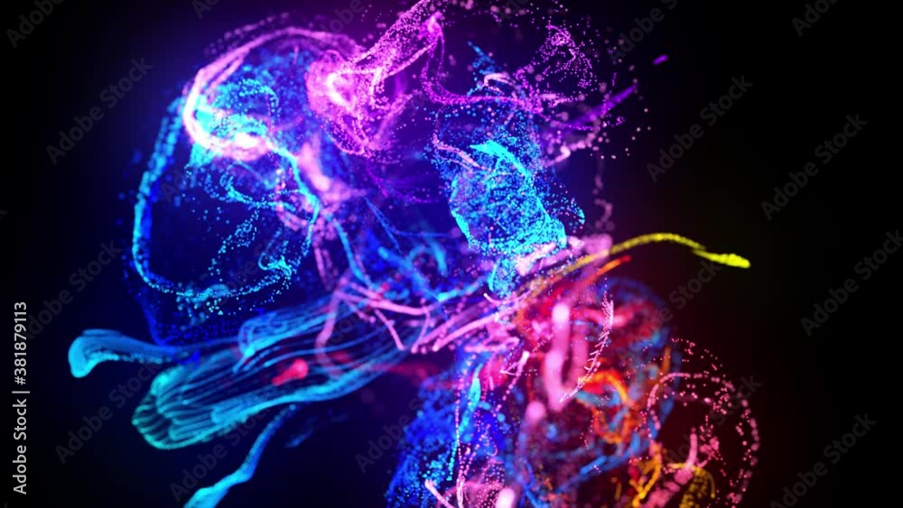 injection of fluorescent ink in water in 4k. 3d render of glow ...