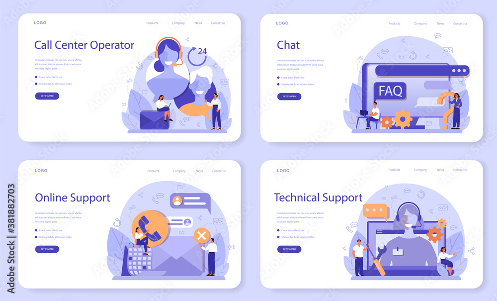 Call center or technical support web banner or landing page set. Stock ...