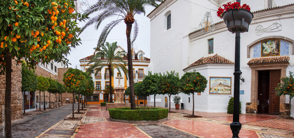 Marbella, Spain: empty square of the 'Iglesia Mayor de la Encarnacion ...