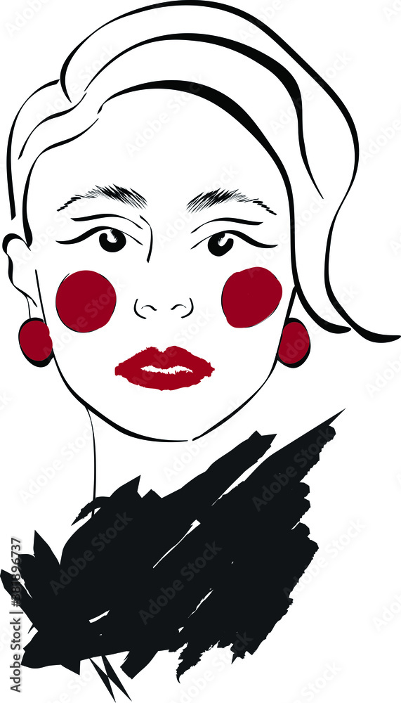 Vector illustration hand drawn lady in hat portrait isolated on white ...