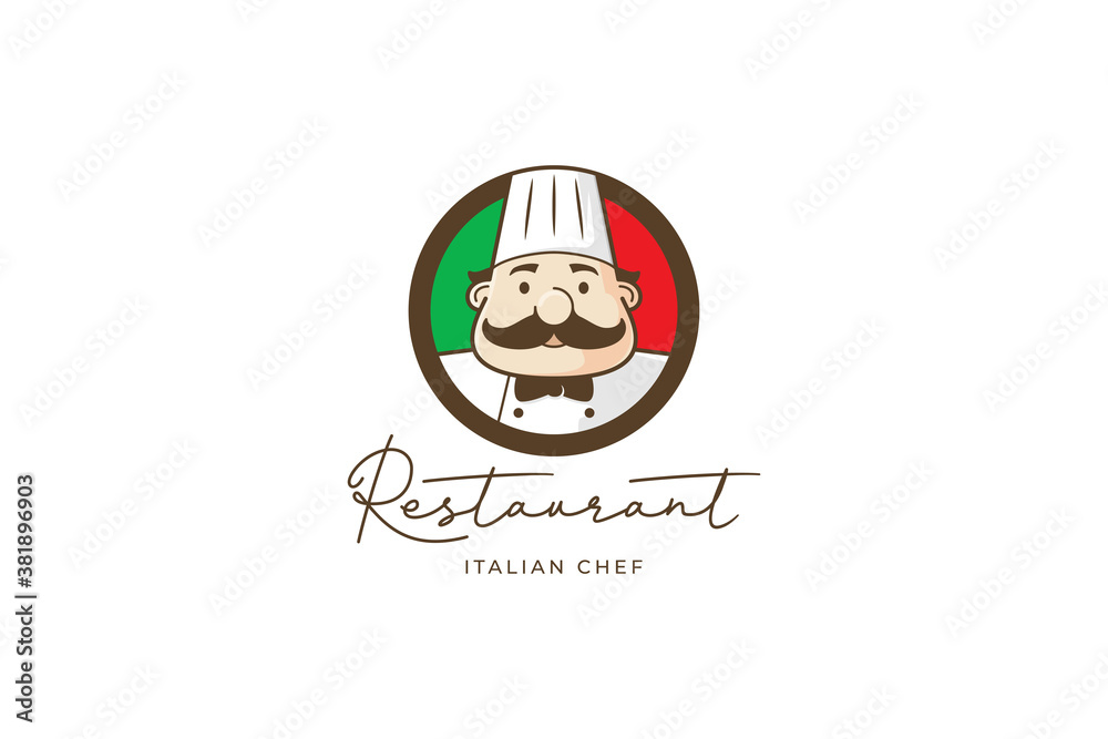 Chef restaurant badge logo mascot design with italian flag Stock Vector ...