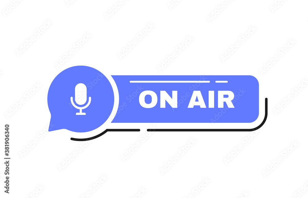 On air label button with microphone emblem on message bubble. Logo ...
