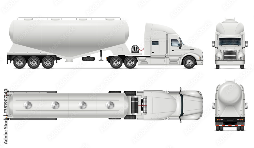 Dry bulk tanker trailer truck vector mockup on white for vehicle ...