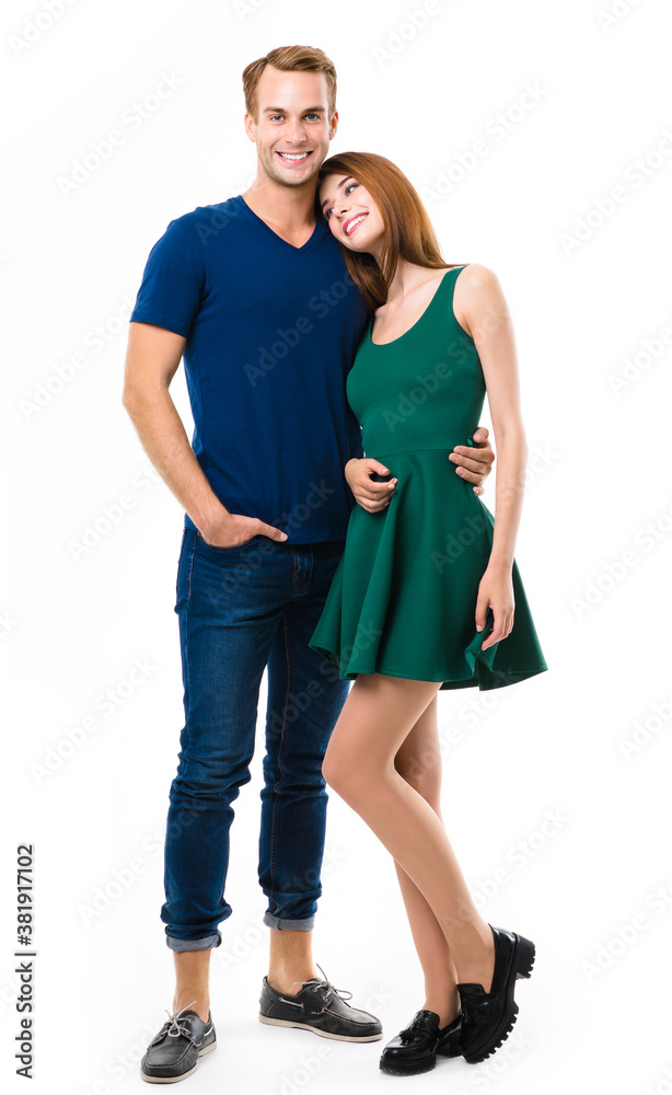 Smiling attractive amorous couple. Full body length portrait of ...