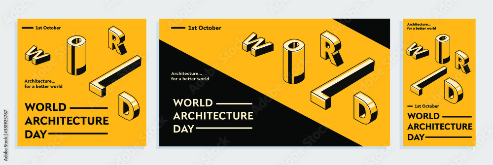 World Architecture Day isometric typography concept design for greeting ...