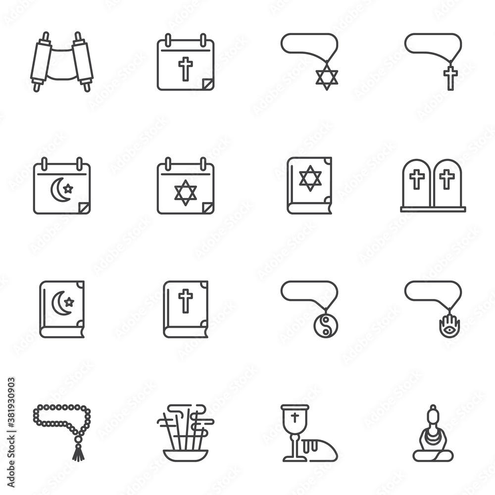 Religion line icons set, outline vector symbol collection, linear style ...