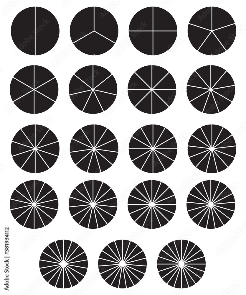Circle pie chart, pie diagram icon from 2 to 20 sections. Simple, basic ...