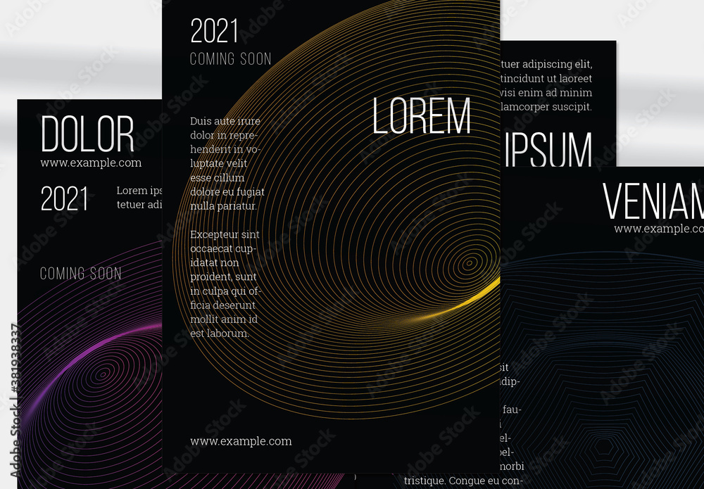Flyer Layout with Geometric Wireframe Shapes on Black Stock Template ...