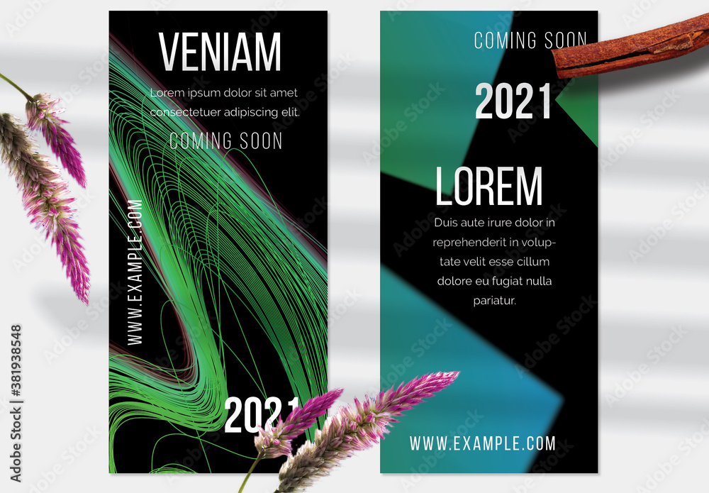 Flyer Layout with Motion Blur and Glowing Abstract Shapes Stock ...