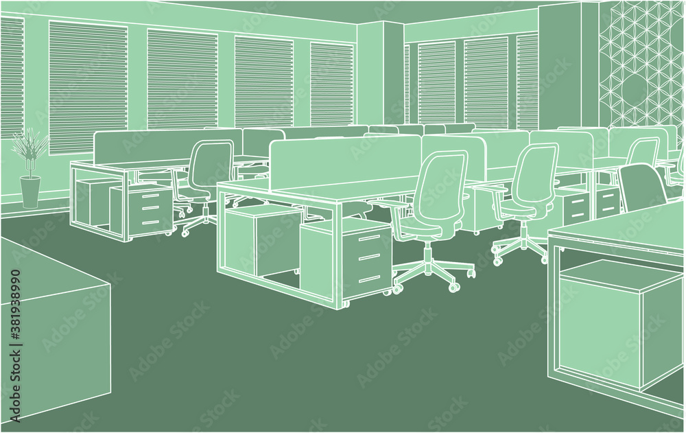 Vector outline drawing of office space Stock Vector | Adobe Stock