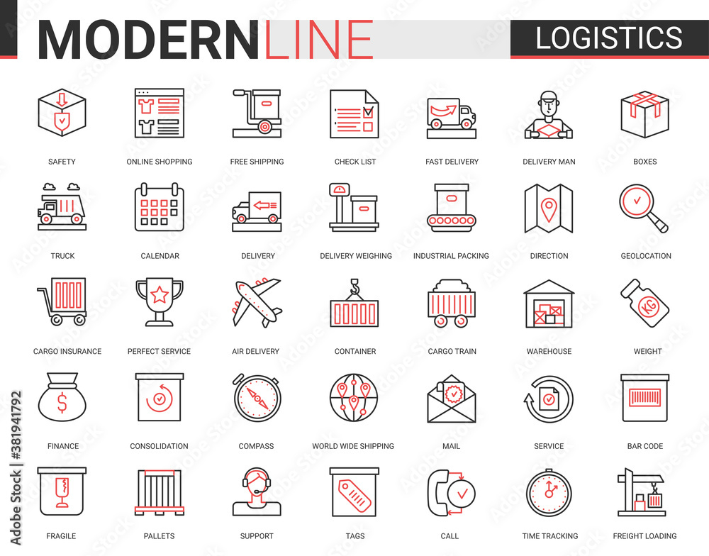 Logistics transportation, delivery service flat line icon vector ...