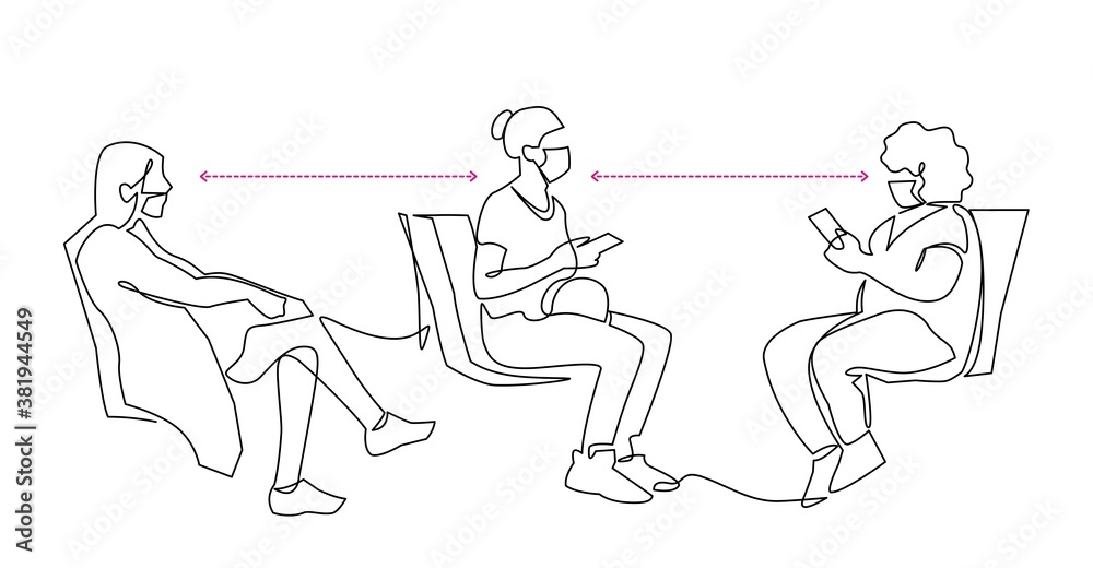 Continuous one Line Drawing of People wearing mask to prevent infection ...