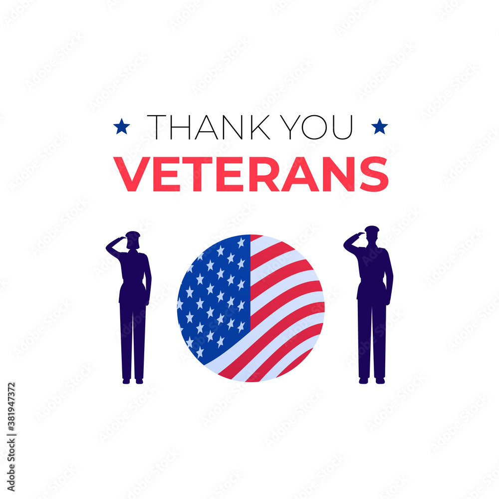 Veteran day holiday banner template. Vector flat illustration. "Thank ...