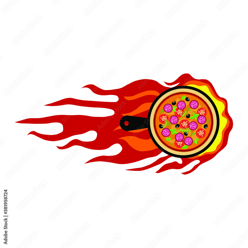 The picture of the pizza on fire. Fast pizza delivery icon, hot pizza ...