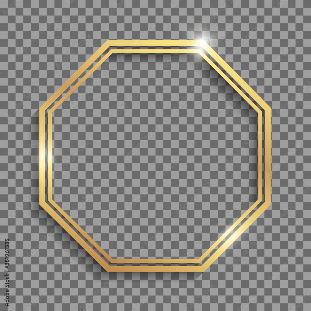 Golden octagon double frame with shadows and highlights isolated on a ...