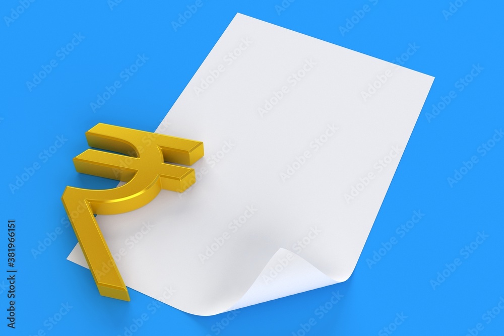 Rupee currency symbol with blank sheet of paper Stock Illustration ...