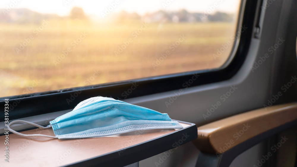 Empty inside train bus subway public transport with window view and ...