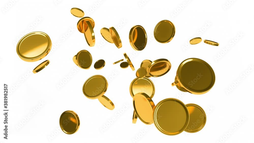 Shot of 3d golden coins stacks and flying in the camera animation ...