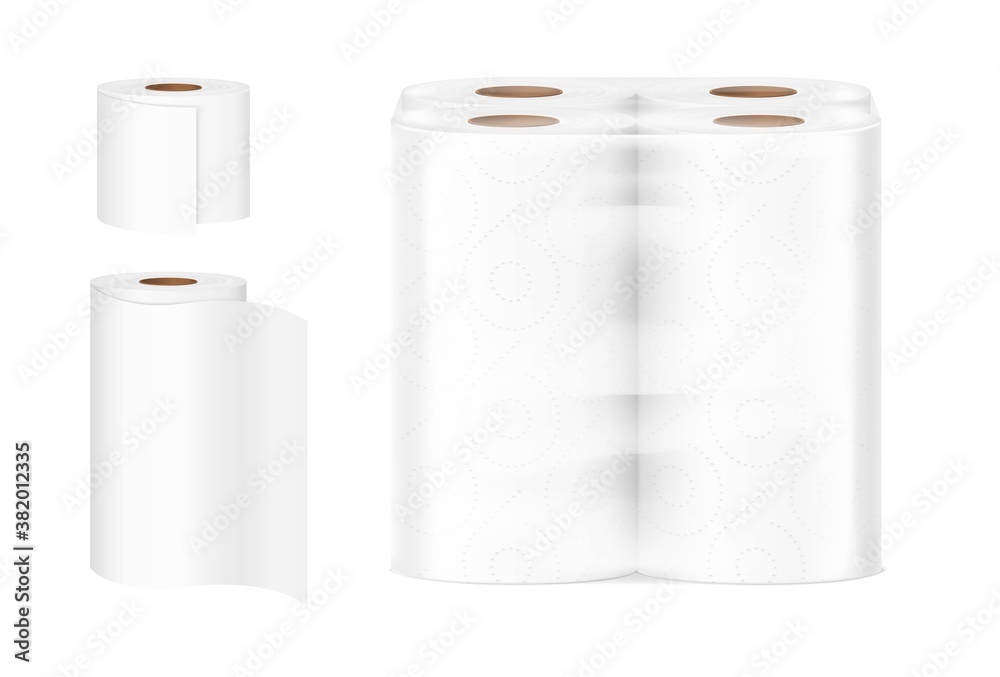Set of toilet paper in film mockup. Vector illustration isolated on ...