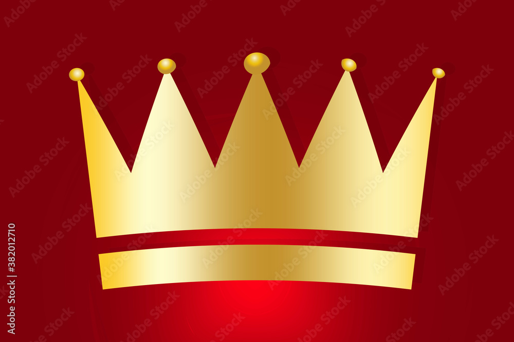 Gold crown on a red background. Royal gold symbol. Monarch luxury badge ...