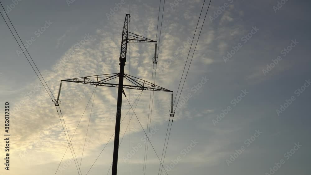Electricity supply pole architectural structure in a close-up view. An ...