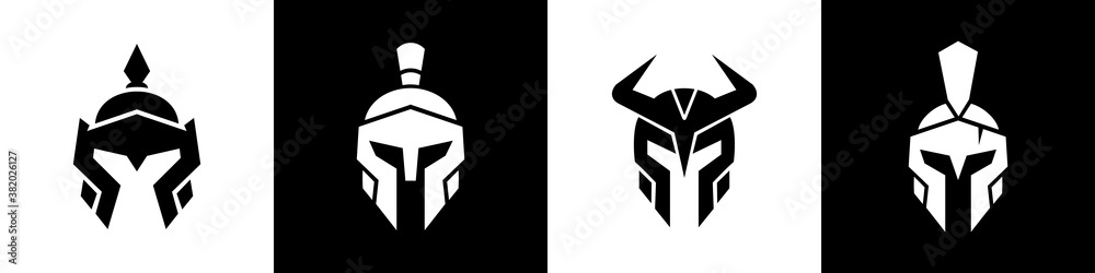 Medieval warrior logo set, spartan armor illustration, chinese and ...