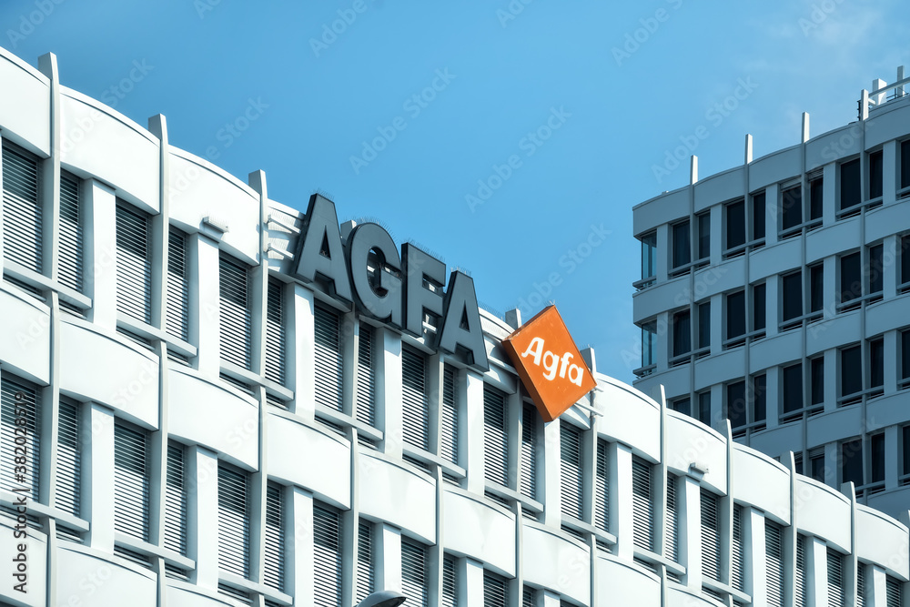 Agfa logo on a wall. Agfa photo is a European photographic company, formed in 2004 when Agfa ...