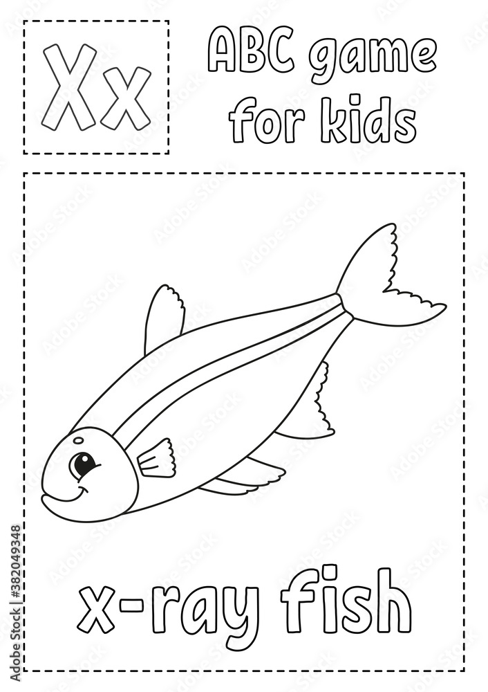 Letter X is for x-ray fish. ABC game for kids. Alphabet coloring page ...