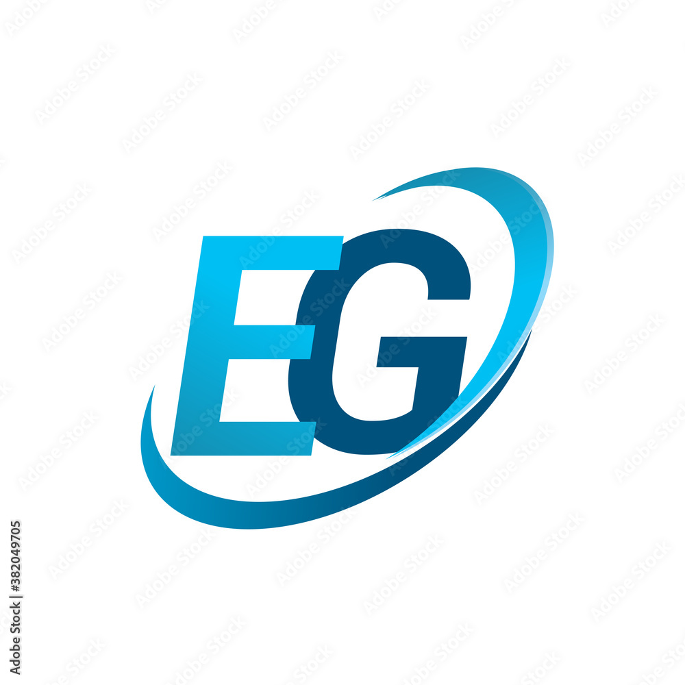 initial letter EG logotype company name colored blue swoosh design ...