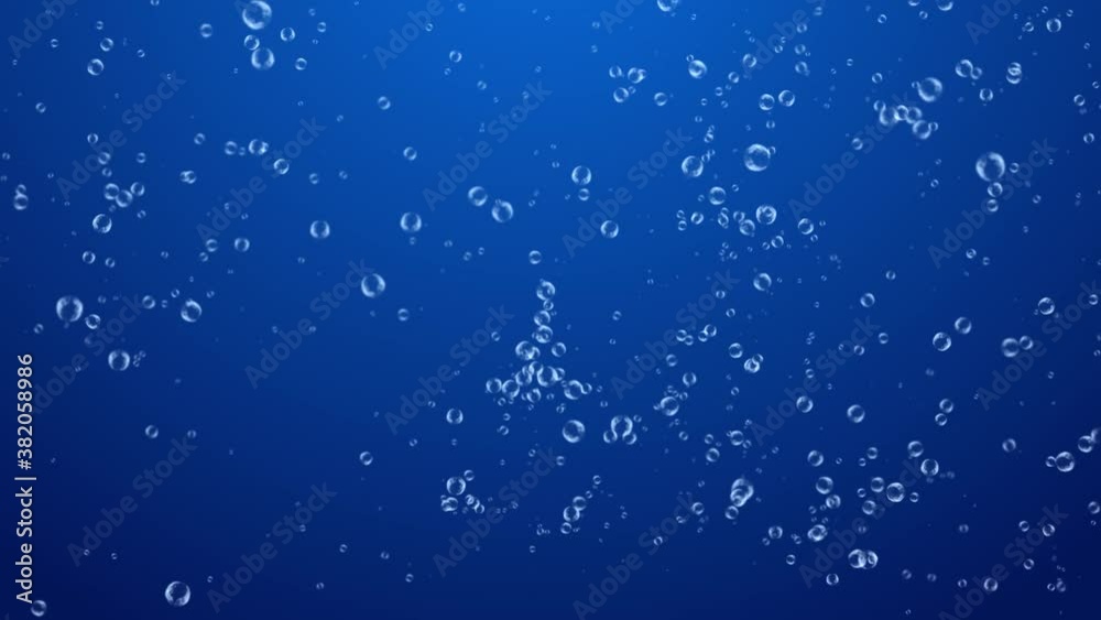 Water Air Bubbles of champagne of different sizes rise upward Blue 4K ...